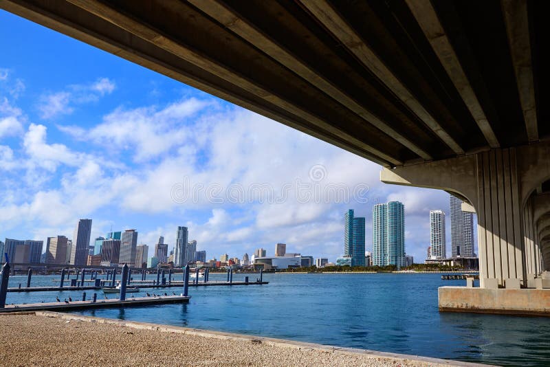 Miami Downtown Skyline Under Bridge Florida Stock Image - Image of ...