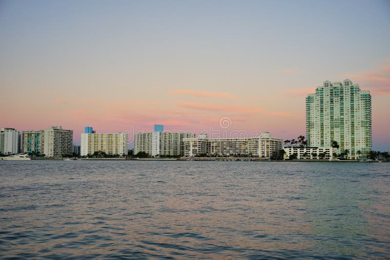 Miami sun set stock photo. Image of cruise, bright, cityscape - 105130542
