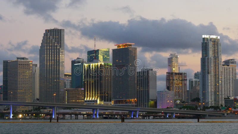 Miami Downtown Sunset Time Center Bridge Panorama 4k Usa Stock Video ...