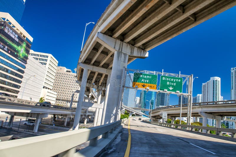 MIAMI, FL - FEBRUARY 28, 2016: Interstate Traffic Towards Downtown ...