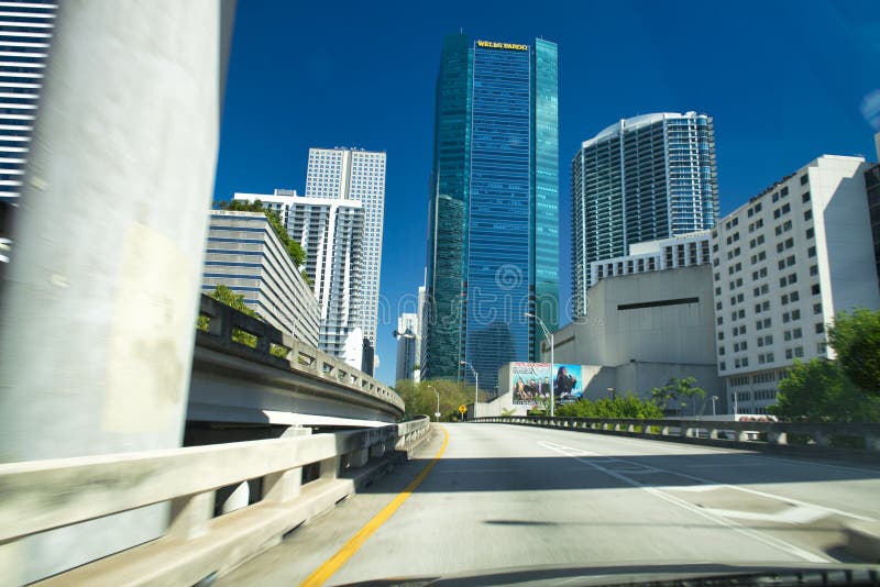 MIAMI, FL - FEBRUARY 28, 2016: Interstate Traffic Towards Downtown ...