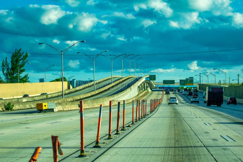 Miami, FL - February 28, 2016: Traffic Along Florida Interstate Stock ...