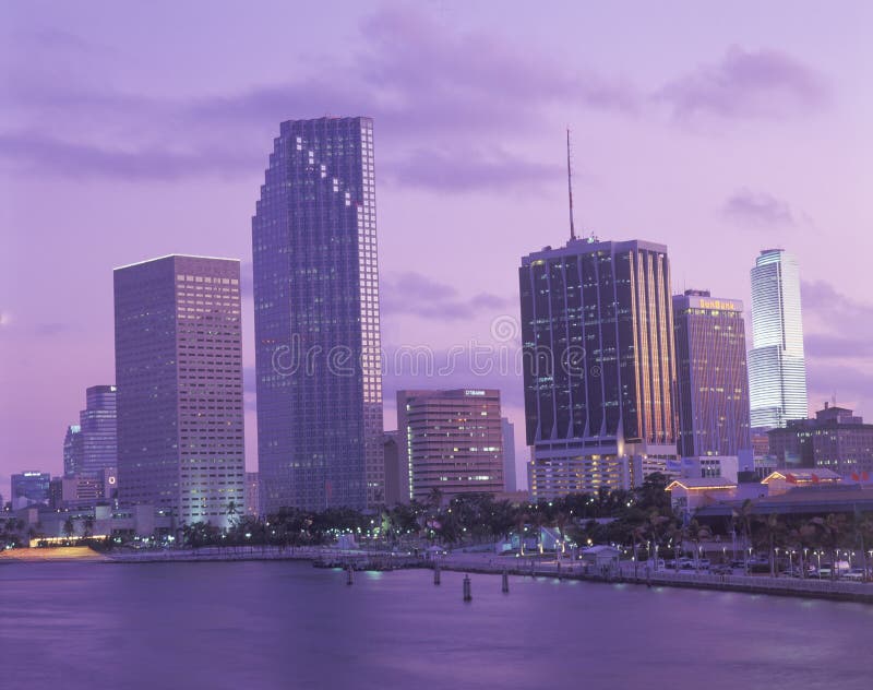 Miami Skyline by Night, Centrust Building and Metro Rail, Miami ...