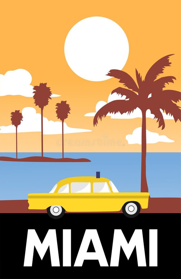 Miami Florida with Beautiful Sky and Beach Views Stock Illustration ...