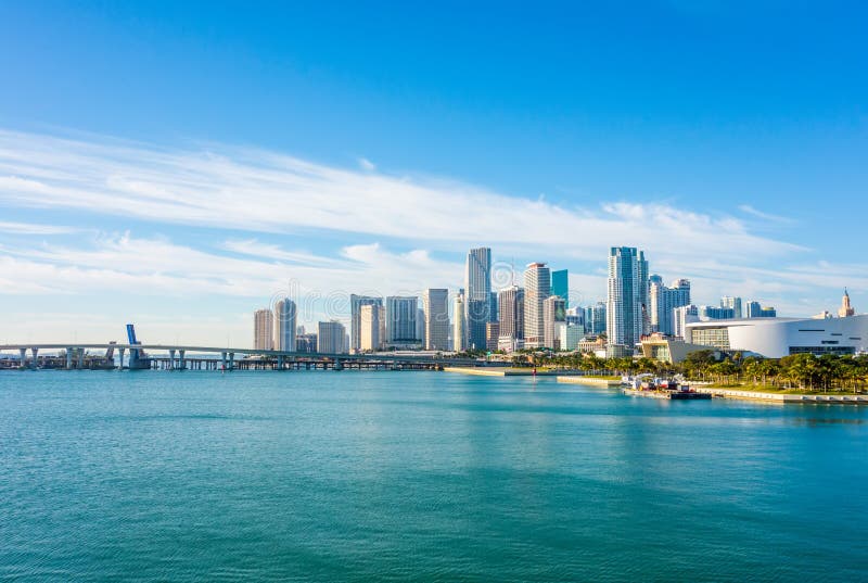 Miami Florida City Skyline Morning with Blue Sky Editorial Stock Image ...