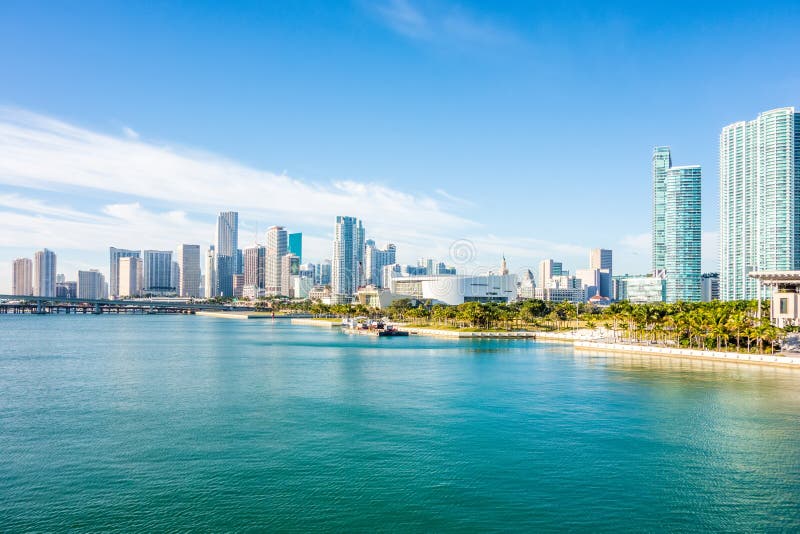 Miami Florida City Skyline Morning with Blue Sky Editorial Stock Image ...
