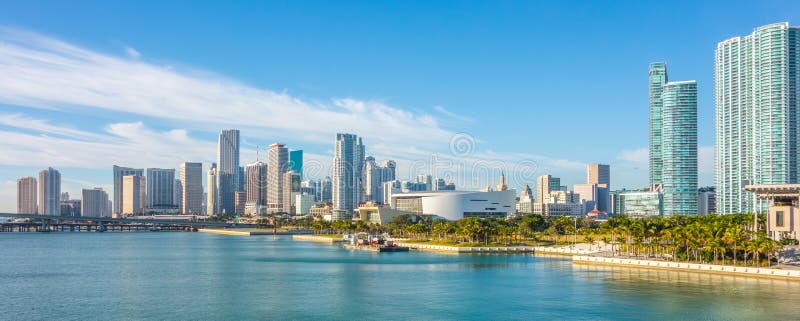 Miami Florida City Skyline Morning with Blue Sky Stock Photo - Image of ...