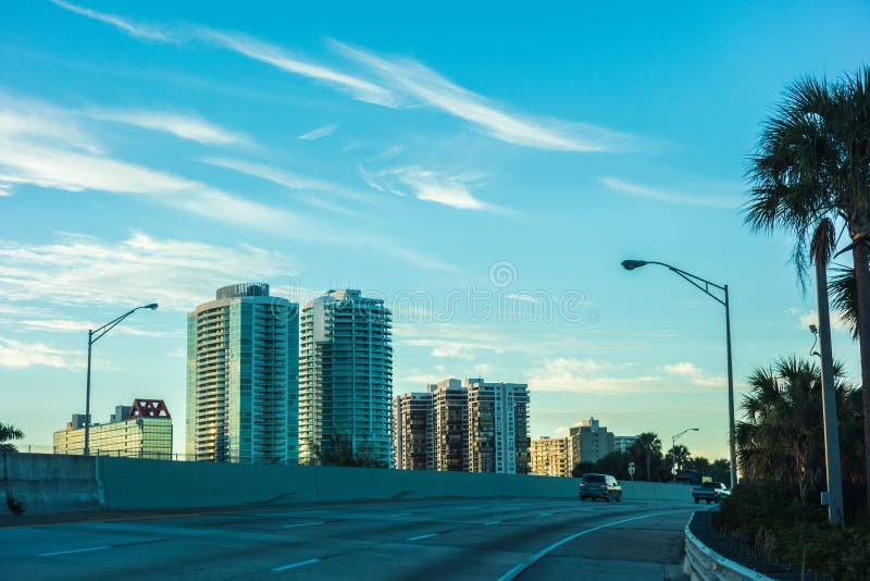 Miami Florida City Skyline Morning with Blue Sky Stock Photo - Image of ...