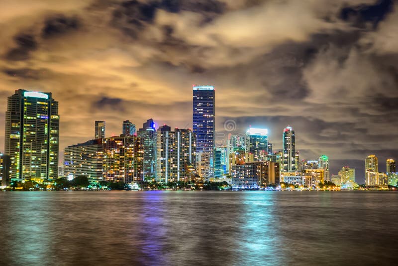 Miami Florida City Skyline at Night Stock Photo - Image of cityscape ...