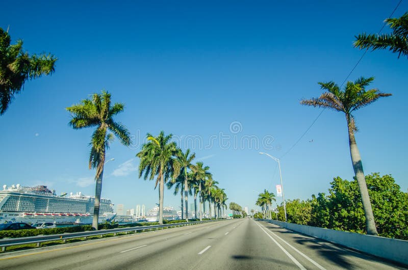 Miami Florida City Skyline and Streets Editorial Image - Image of blue ...