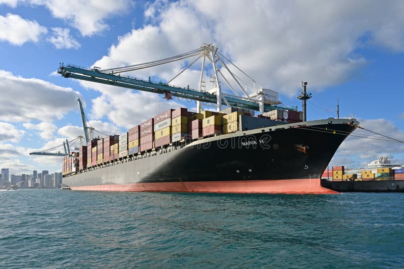 Container Ships Loading Cargo at Port Miami in Miami, Florida ...