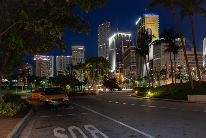 Miami Florida Downtown Night Scene Editorial Photo - Image of ...