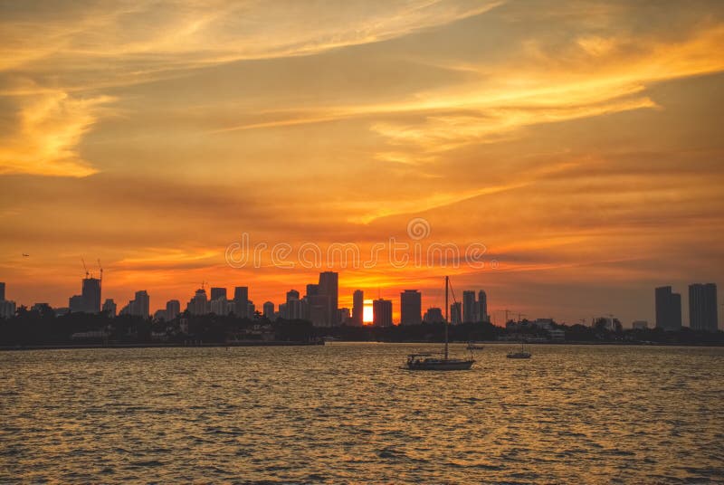 Miami Florida Downtown Sunset Stock Photo - Image of dusk, evening ...