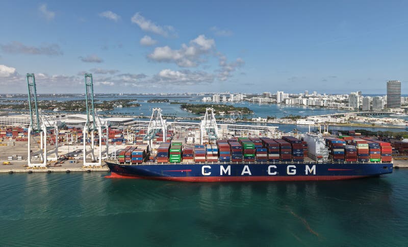 Miami, Florida - February 04, 2025: Cargo Ship Loaded with Container in ...
