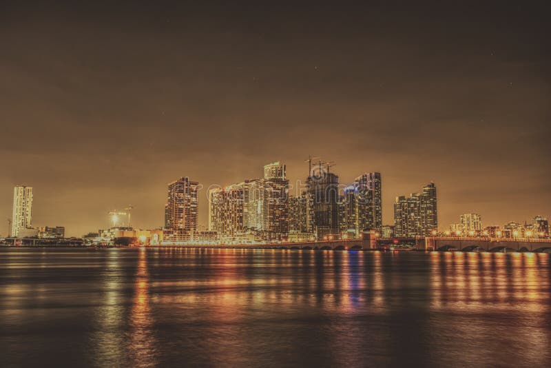 Miami Florida Night Skyline Long Exposure Stock Photo - Image of city ...
