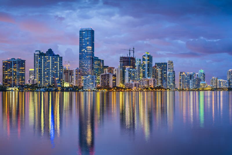 Miami, Florida Night Skyline Stock Photo - Image of buildings, scenic ...