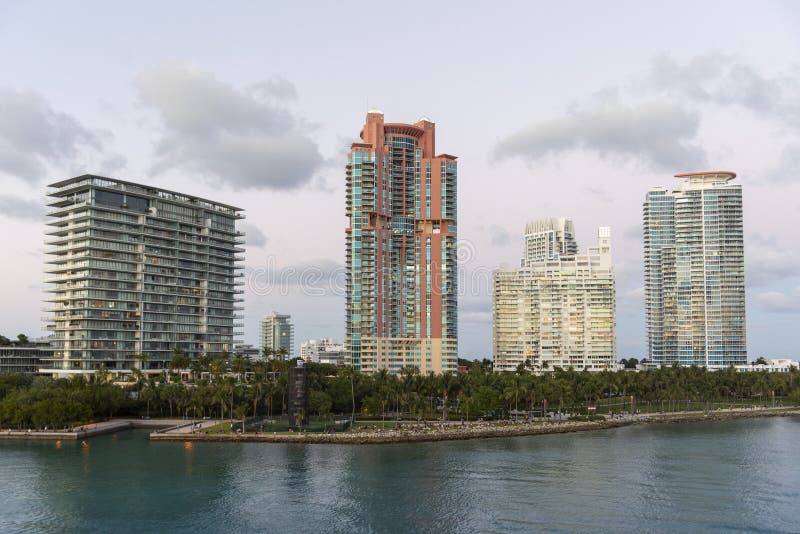 Miami - Evening View on the South Beach Skyscrapers. Editorial Stock ...