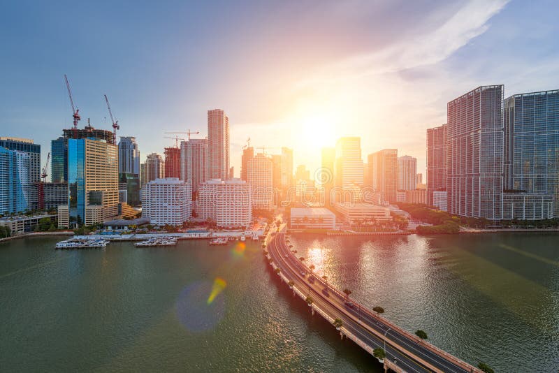 Miami, Florida, USA Skyline Over Biscayne Bay Stock Image - Image of ...