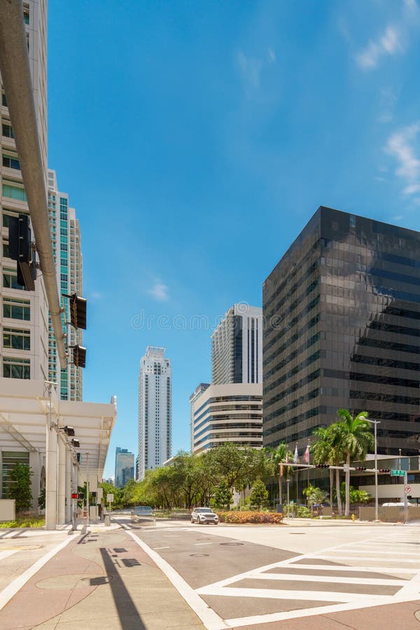 Miami Florida USA. View of Brickell Avenue Intersection. Long Exposure ...