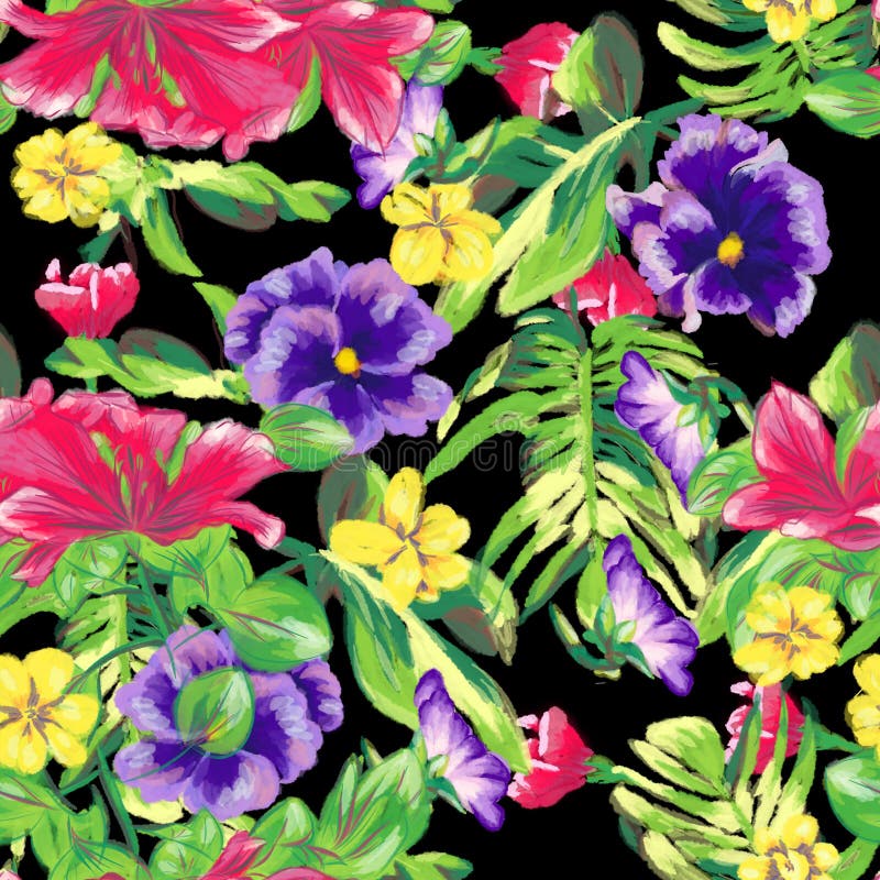 Miami 80s Floral Pattern on Blue Background Stock Vector - Illustration ...
