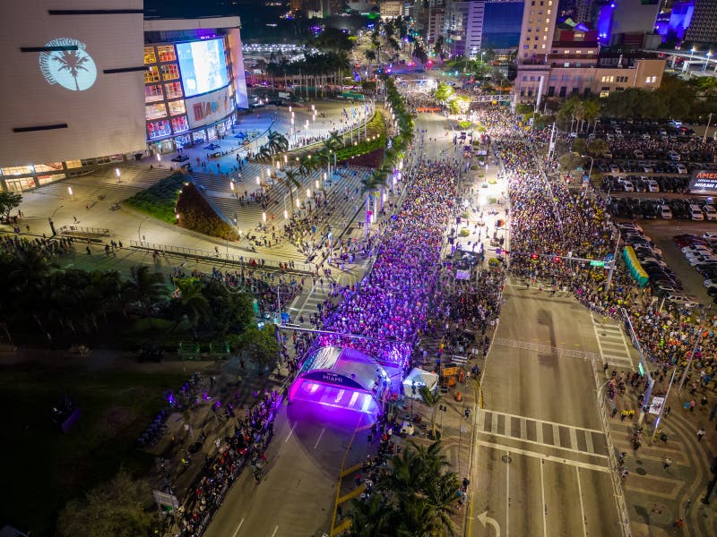 2023 Miami Marathon Runners Aerial by Drone at the Starting Line ...