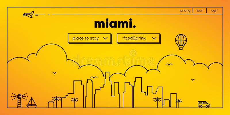 Miami Modern Web Banner Design with Vector Linear Skyline Stock ...