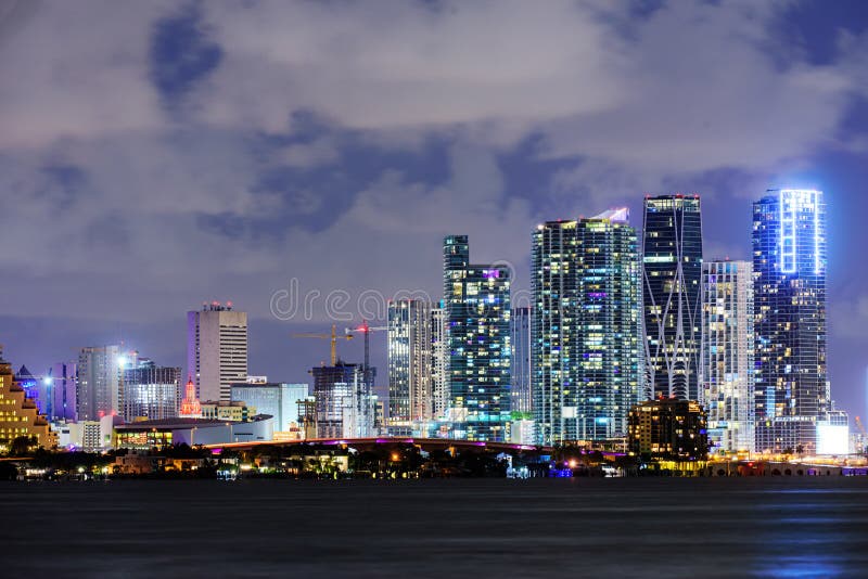 Miami Night. Miami Business District, Lights and Reflections of the ...