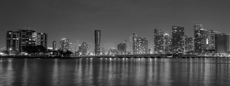 Miami Night. Panoramic View of Miami Skyline and Coastline. Stock Image ...
