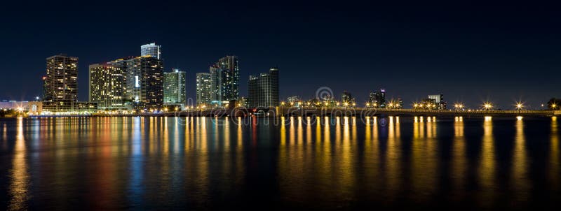 Miami Panoramic Skyline with Venetian Causeway Stock Photo - Image of ...
