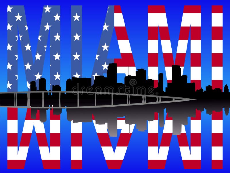 Miami reflected with flag stock vector. Illustration of silhouette ...