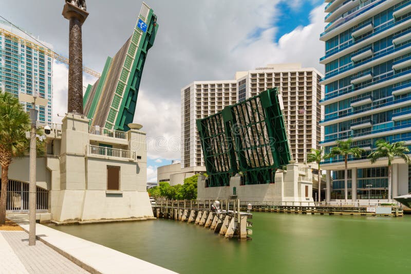 Miami River, Brickell, Florida, USA. Drawbridge Up Position Stock Photo ...