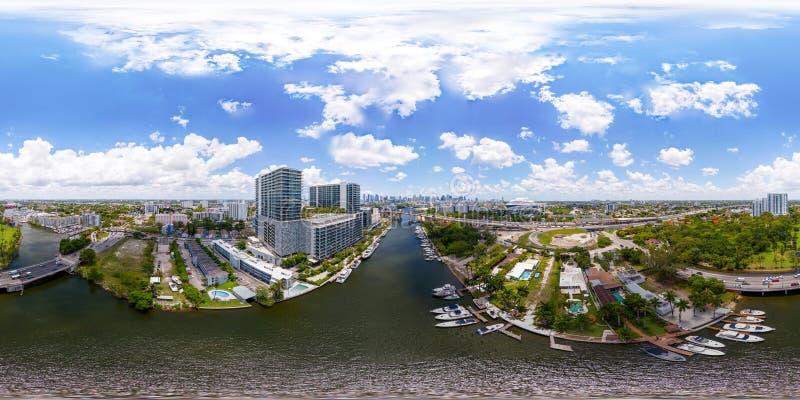 Miami River, Florida, USA. Aerial Drone 360 Equirectangular Photo Stock ...