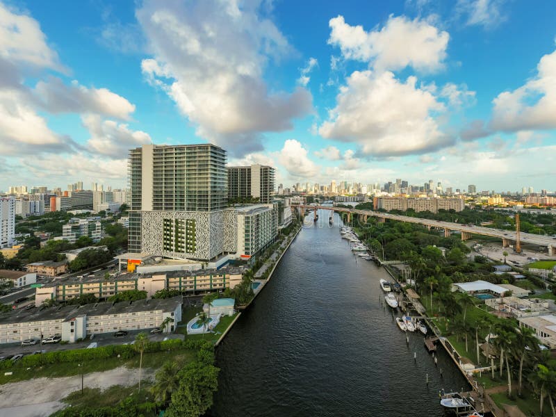 Miami River Florida USA Facing East with Beautiful Sky Stock Image ...