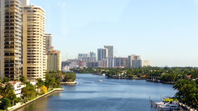 Miami stock image. Image of blue, palmtrees, bridge, perspective - 83145911