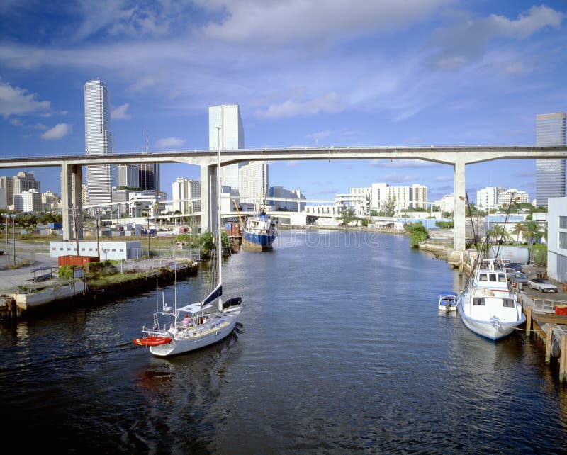 Miami Skyline by Night, Centrust Building and Metro Rail, Miami ...