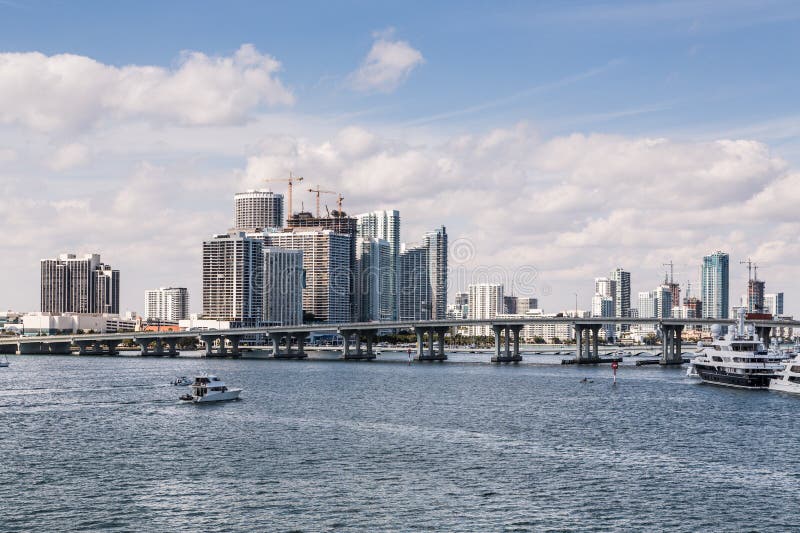 Miami Skyline Across Biscayne Bay Stock Photo - Image of architecture ...