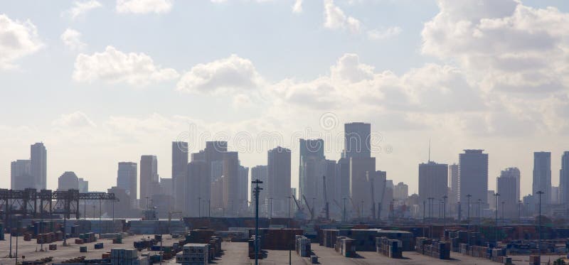 Miami Skyline Behind Container Terminal Editorial Image - Image of ...