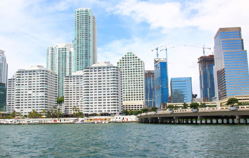 Miami Skyline. Brickell Key Bridge. Stock Image - Image of ocean ...