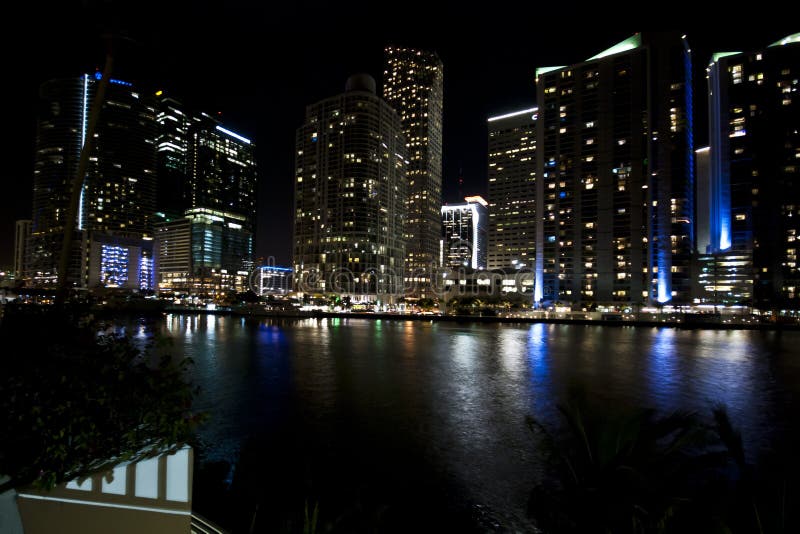 Miami Skyline Night stock photo. Image of bayside, beach - 17746416