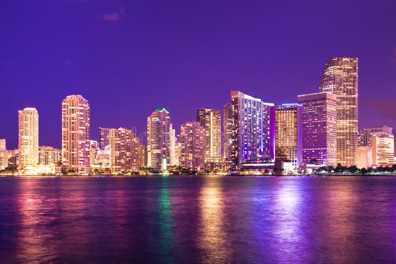 Miami Skyline Night stock image. Image of tourism, cityscape - 70747051