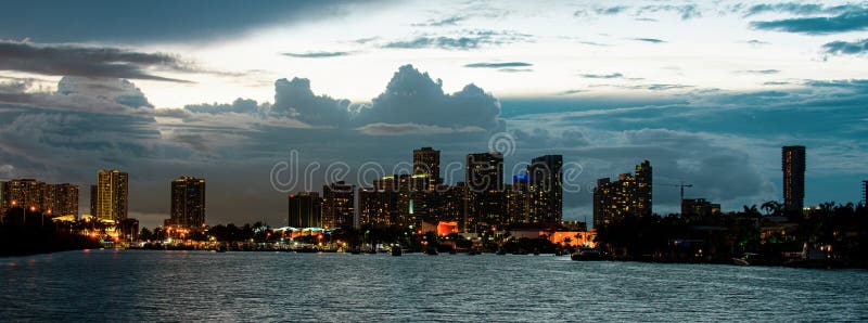 Miami Skyline at Night - Panoramic Image. Miami Night. Stock Image ...