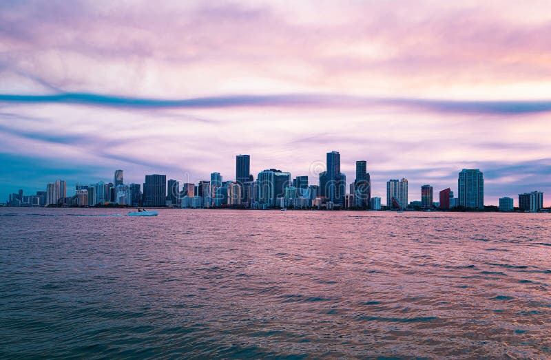 Miami Skyline. Panoramic View of Miami at Sunset, Night Downtown. Stock ...