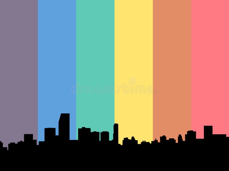 Miami Skyline with Rainbow Flag Stock Illustration - Illustration of ...