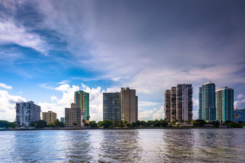 The Miami Skyline Seen from Virginia Key, in Miami, Florida. Stock ...