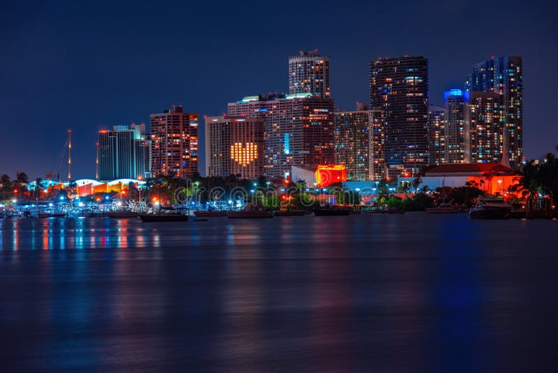 Miami Skyline. Miami Skyscrapers at the Night, South Beach. Stock Photo ...