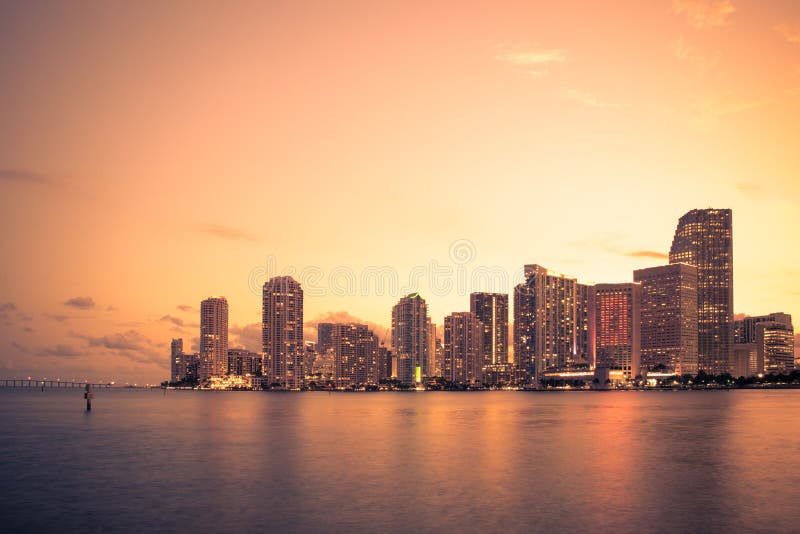 Miami Skyline Sunset stock image. Image of skyline, exterior - 70747325