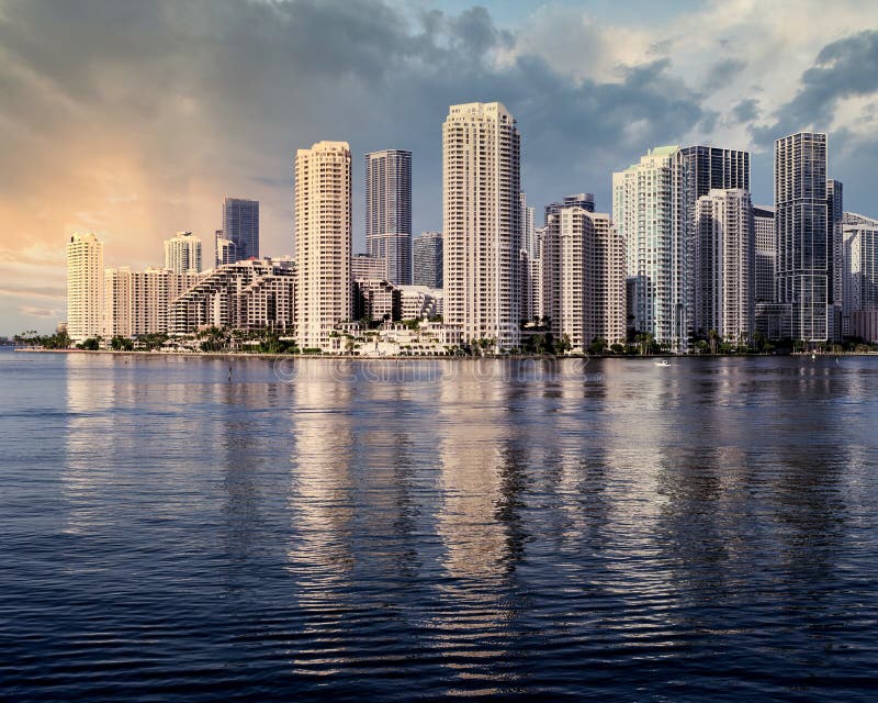 Miami Skyline at Sunset Viewed from Over the Ocean Stock Photo - Image ...