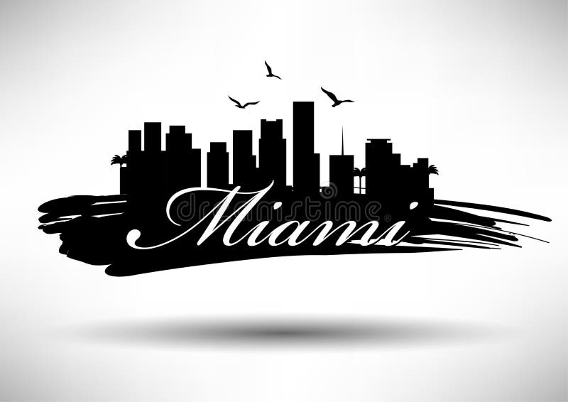 Miami Skyline with Typography Design Stock Illustration - Illustration ...