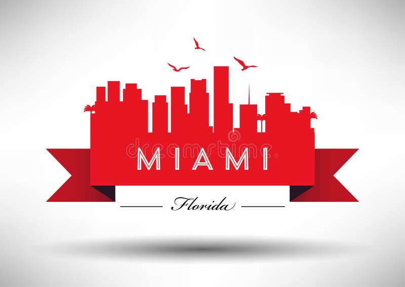 Miami Skyline with Typography Design Stock Illustration - Illustration ...