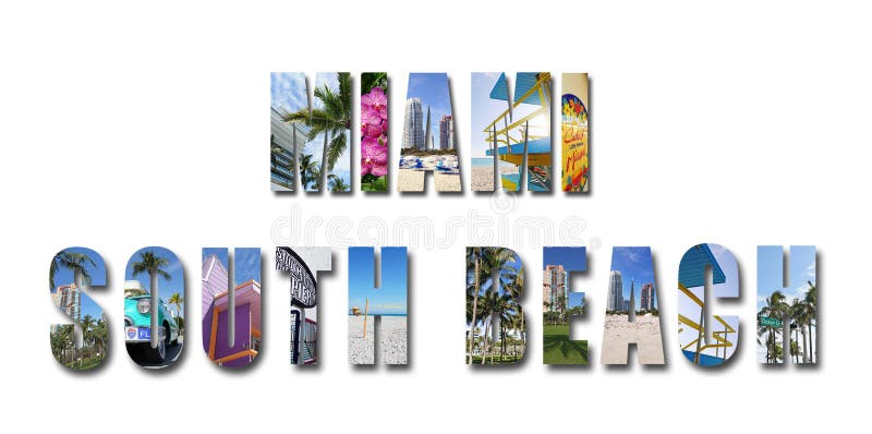 Miami South Beach Collage of Images Isolated on White Stock Image ...